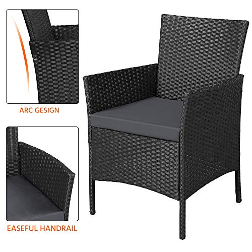 Yaheetech 3 Pieces Patio Porch Furniture Sets, Rattan Patio Chair & Table Set PE Wicker Bistro Set for Outdoor/Garden/Yard