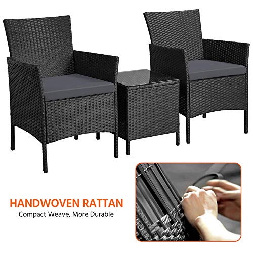 Yaheetech 3 Pieces Patio Porch Furniture Sets, Rattan Patio Chair & Table Set PE Wicker Bistro Set for Outdoor/Garden/Yard