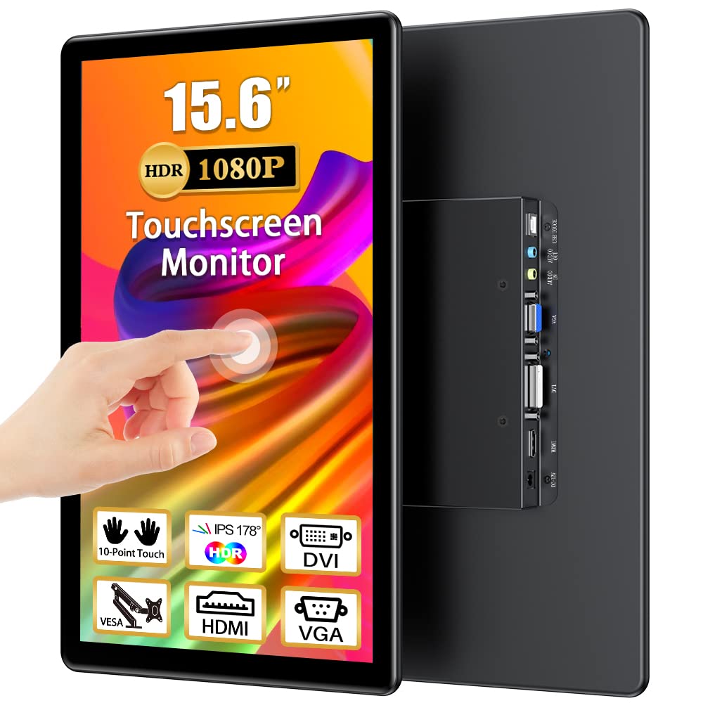 Touchscreen Monitor 15.6 inch-Usparkle FHD1920Ă1080P IPS HDR 60Hz Touch Screen Monitor, HDMI VGA DVI Touch Monitor With 10-Point Multi-Touch, VESA Monitor With Speakers, Touchscreen For Laptop|Mini PC
