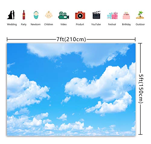 GYA 7x5ft Blue Sky White Clouds Photo Background Sunshine Sky Clouds Theme Photography Backdrop Photo Booth Wedding Party Decor Background Studio Props Vinyl