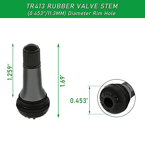 CDWTPS TR414 Tire Valve Stem,Rubber Snap-in Short Black Stem for Tubeless 0.453 Inch 11.5mm Rim Holes on Standard Vehicle Tires(8pcs/Bag)