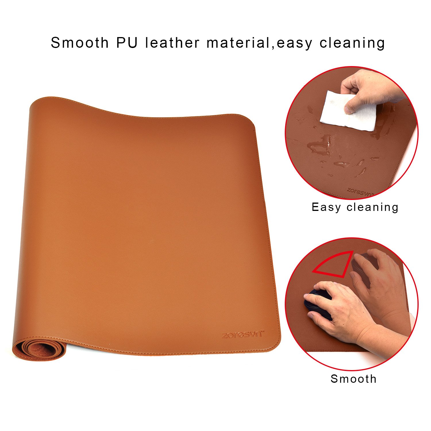 ZORESYN XL Large Mouse Pads (35.4"x15.8") - PU Leather Large Gaming Mousepad Desk Mat - Nonslip Base and Waterproof Desktop Keyboard Extended Mouse Mat (Light Brown, X-Large)