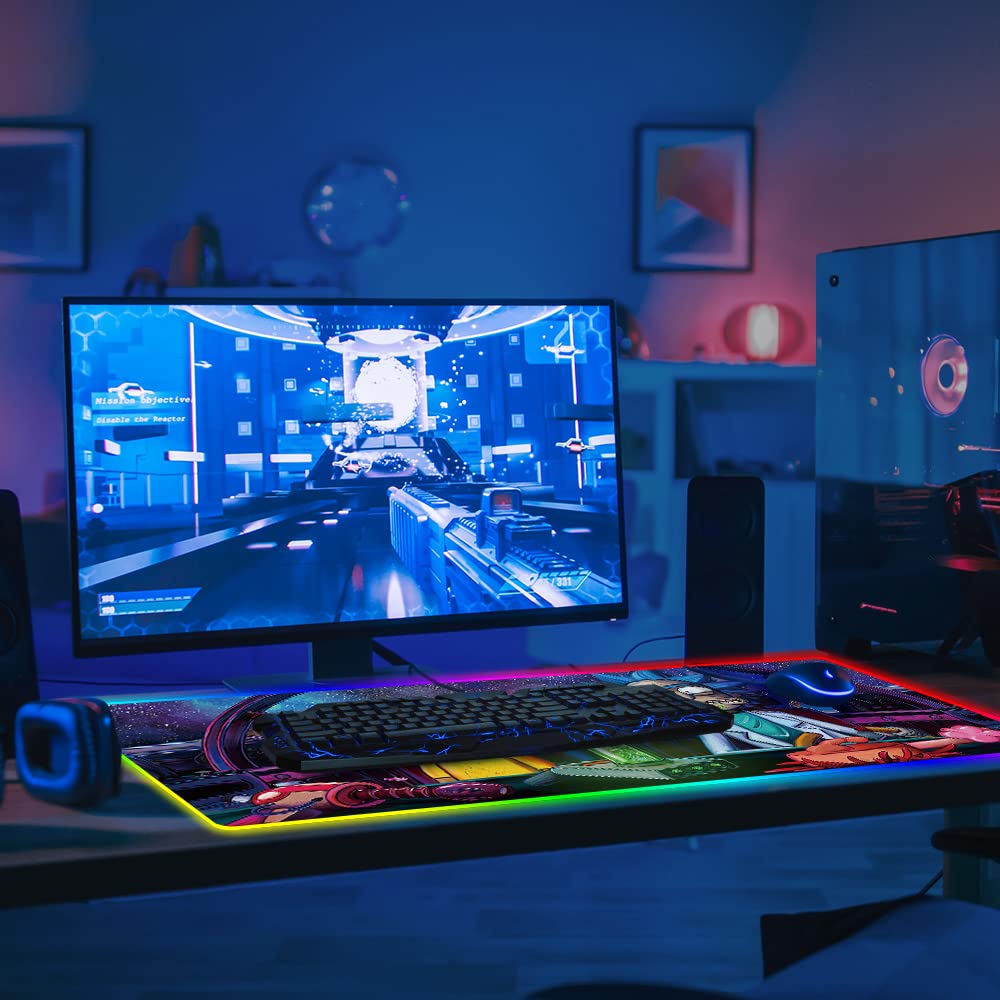 Gaiamat XXL RGB Gaming Mouse Pad,Large LED Anime Mousepad with Non-Slip Rubber Base and Durable Stitched Edges,35.4x15.7IN Mouse Mat Laptop PC Desk Mat(leddrive)