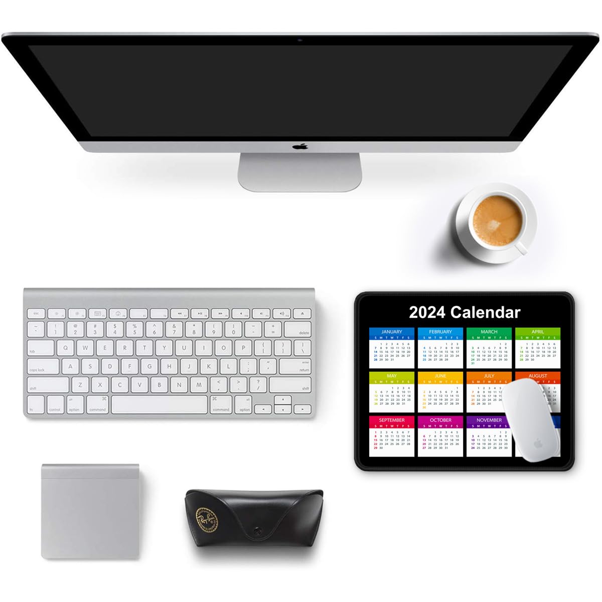 Auhoahsil Mouse Pad, 2024 Calendar Anti-Slip Rubber Mousepad with Stitched Edges for Office Gaming Laptop Computer PC Men Women, Customized Pattern, 10.2" x 8.7", New Year 2024 Calendar, Black