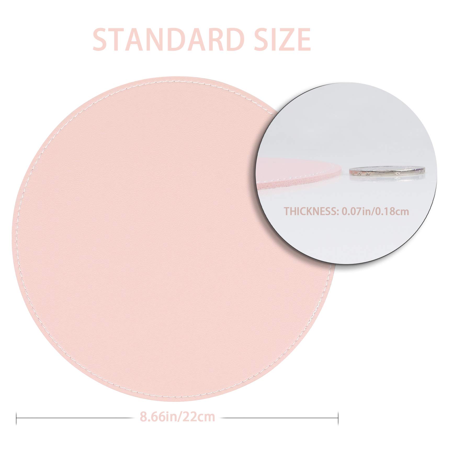 YSAGi 2 Pack Ultra Thin Waterproof PU Leather Mouse Pad,Stitched Edges,Works for Computers, Laptop,All Types of Mouse pad, Office/Home(8.66'', 2 Pack, Pink)