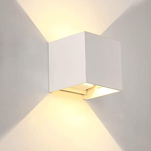 CHIKKOK Cube LED Wall Lamp,Aluminum Square Wall Sconces,Angle Adjustable,Waterproof for Outdoors,Outside,Garden,Gallery Exterior Lighting Fixtures,for Inside,Balcony,Stairs,Corridor Decoration(White)