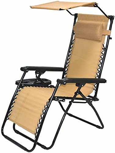 BTEXPERT CC5044BG-2 Zero Gravity Chair Lounge Outdoor Pool Patio Beach Yard Garden Sunshade Utility Tray Cup Holder Beige Two Case Pack (Set of 2 pcs), Piece, Tan with Canopy