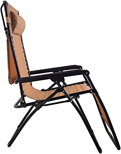 BTEXPERT CC5044BG-2 Zero Gravity Chair Lounge Outdoor Pool Patio Beach Yard Garden Sunshade Utility Tray Cup Holder Beige Two Case Pack (Set of 2 pcs), Piece, Tan with Canopy