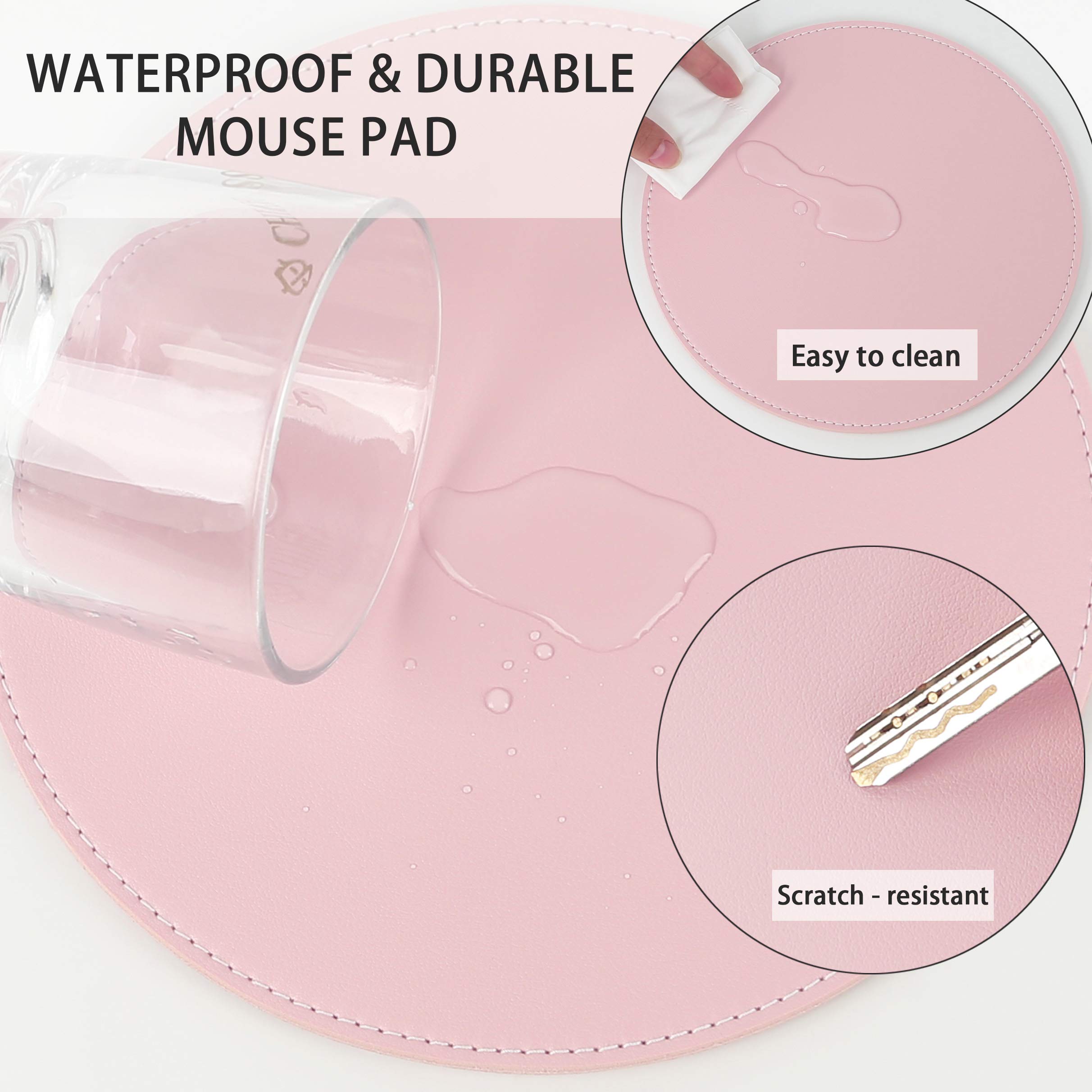 YSAGi 2 Pack Ultra Thin Waterproof PU Leather Mouse Pad,Stitched Edges,Works for Computers, Laptop,All Types of Mouse pad, Office/Home(8.66'', 2 Pack, Pink)