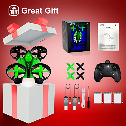 UNTEI 2 In 1 Mini Drone for Kids Remote Control Drone with Land Mode or Fly Mode, LED Lights,Auto Hovering, 3D Flip,Headless Mode and 3 Batteries,Toys Gifts for Boys Girls (Green)