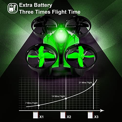 UNTEI 2 In 1 Mini Drone for Kids Remote Control Drone with Land Mode or Fly Mode, LED Lights,Auto Hovering, 3D Flip,Headless Mode and 3 Batteries,Toys Gifts for Boys Girls (Green)