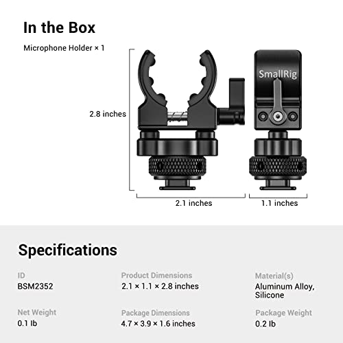 SmallRig Shotgun Microphone Holder (Cold Shoe) , Built-in Soft Silicone, Bumps and Noises Absorption BSM2352