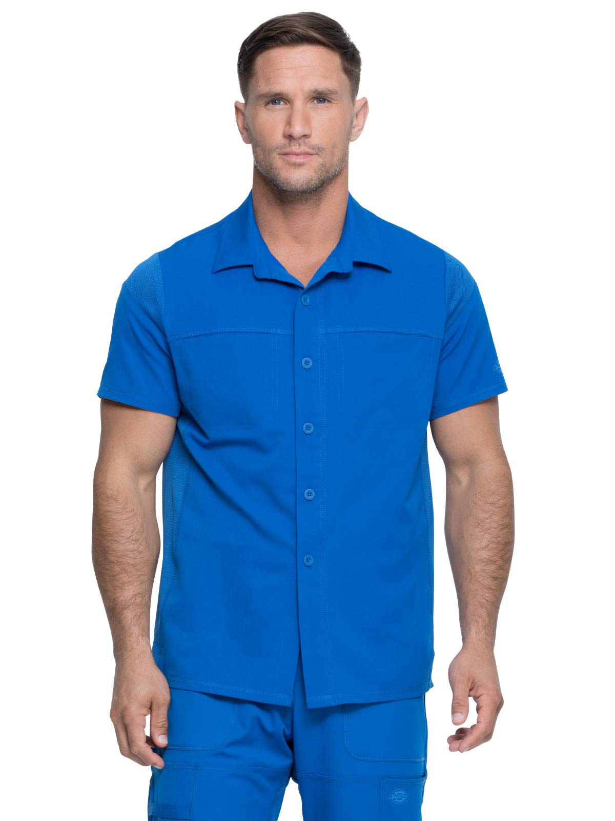 Dickies Dynamix Scrubs for Men, Button Front Collar Shirt with Four-Way Stretch and Moisture Wicking Plus Size DK820, 2XL, Black