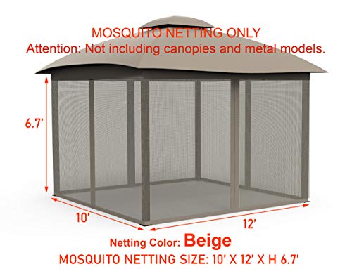 Gazebo Mosquito Netting Screen 4-Panels Universal Replacement for Patio, Outdoor Canopy, Garden and Backyard (10'x12', Beige)