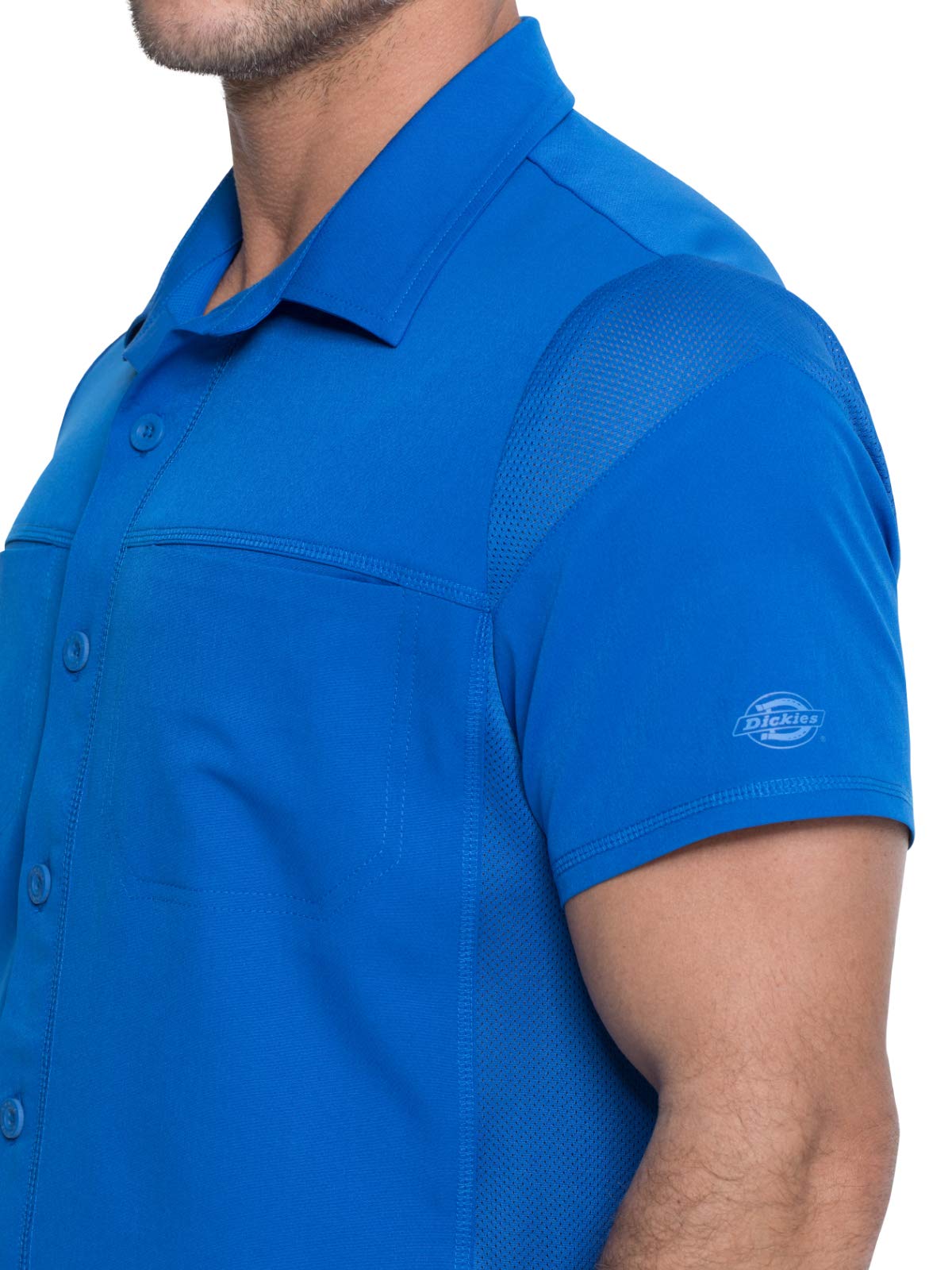 Dickies Dynamix Scrubs for Men, Button Front Collar Shirt with Four-Way Stretch and Moisture Wicking Plus Size DK820, 2XL, Black