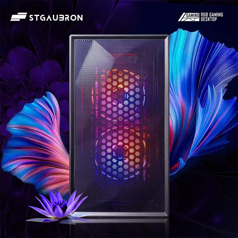 STGAubron Gaming PC, Intel Core I3-10100F up to 4.3G, Radeon RX 5500XT 8G, 16G DDR4, 512G SSD, WiFi, BT 5.0, RGB Fan x3, RGB BT Sound Bar and Headset, Windows 11 Home