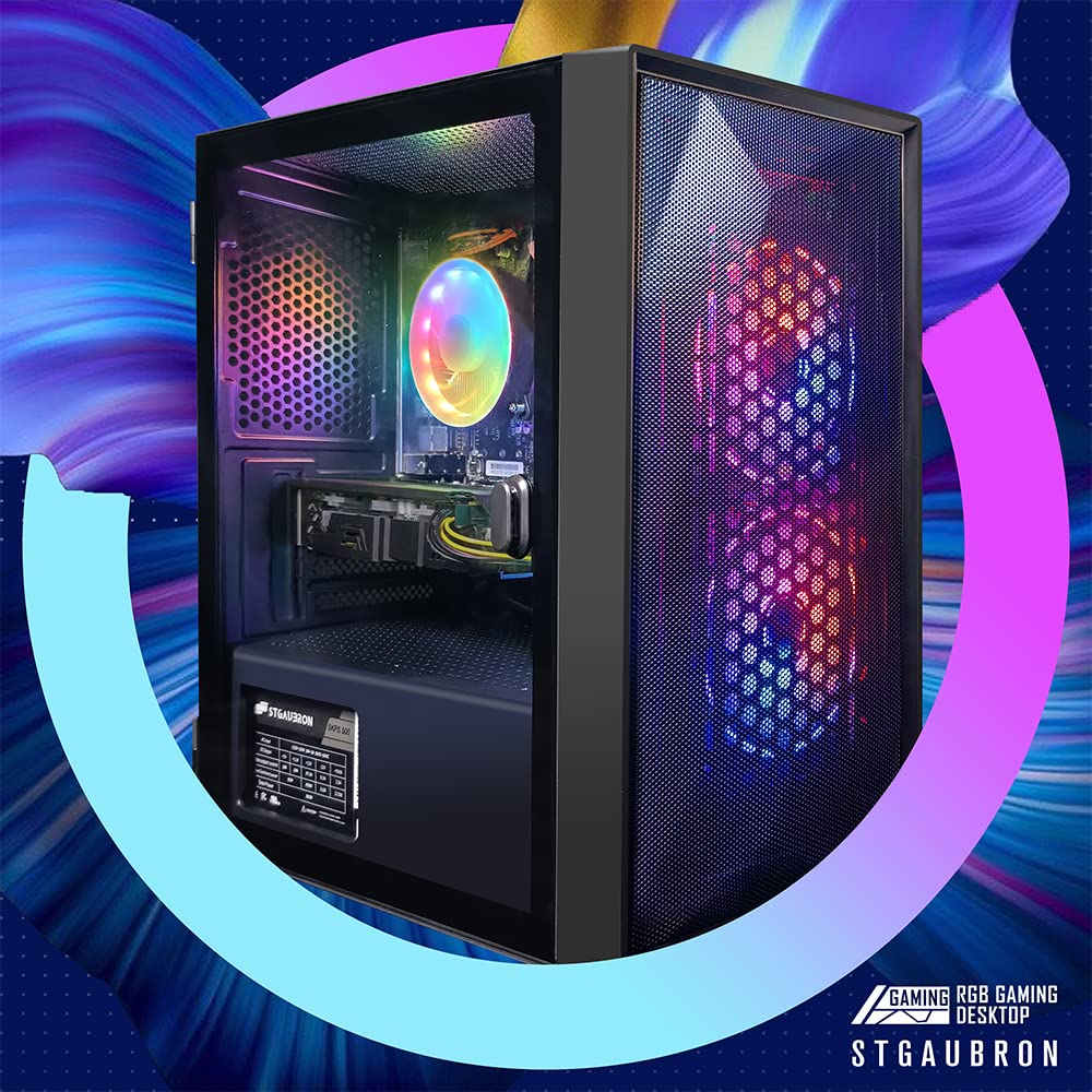 STGAubron Gaming PC, Intel Core I3-10100F up to 4.3G, Radeon RX 5500XT 8G, 16G DDR4, 512G SSD, WiFi, BT 5.0, RGB Fan x3, RGB BT Sound Bar and Headset, Windows 11 Home