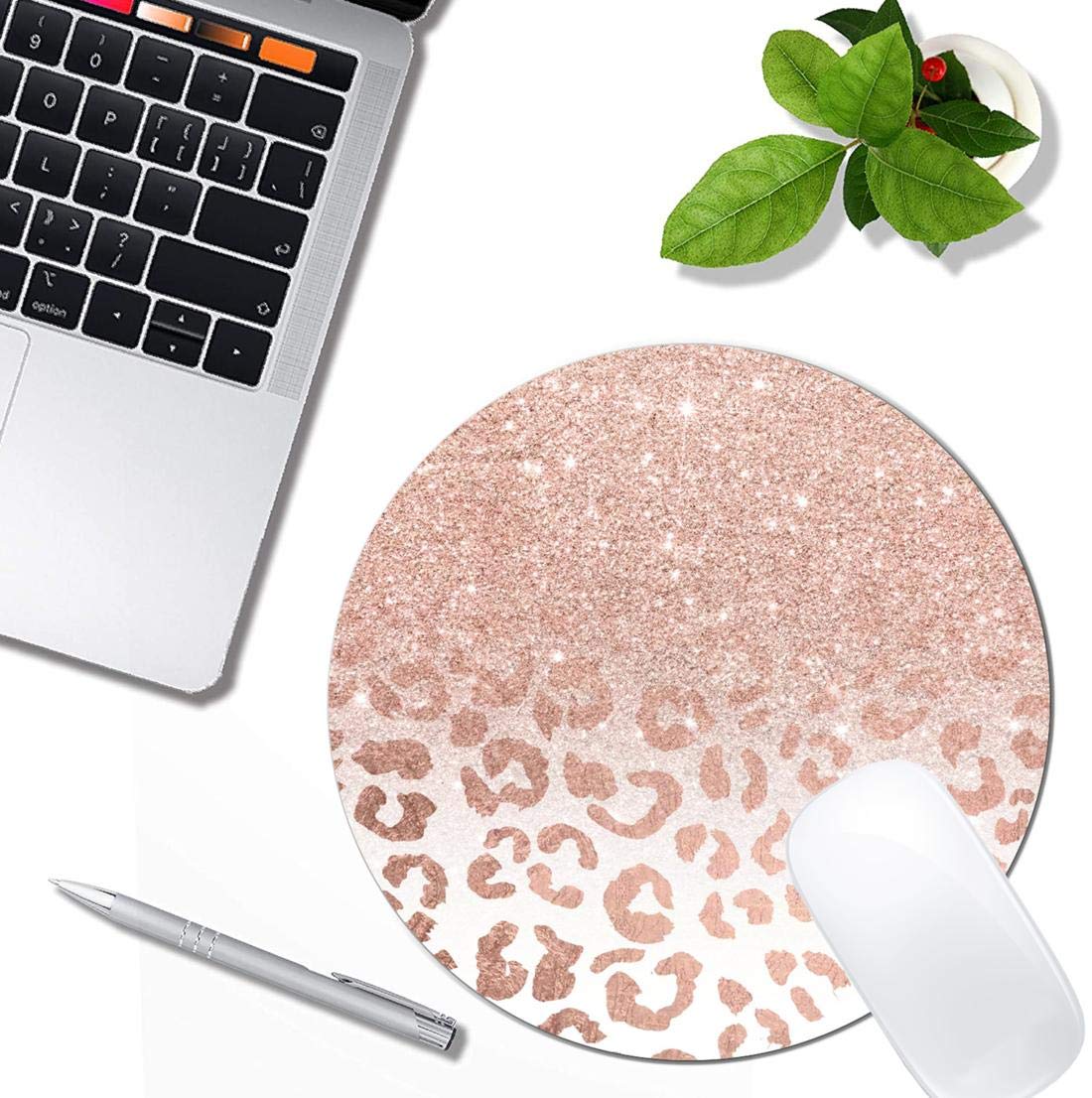 Rose Gold Glitter Ombre Mouse Pad Round Non-Slip Rubber Mousepad Laptop Office Computer Decor Cute Desk Accessories Customized Design Mouse Pad