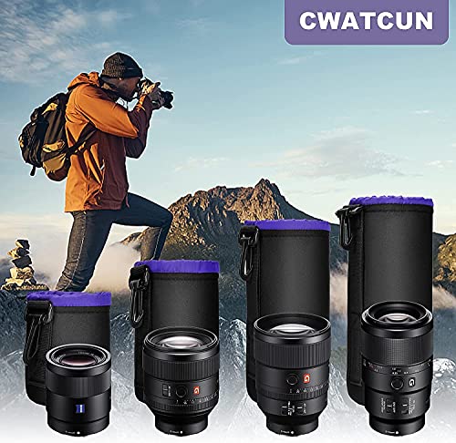 Camera Lens Case, Cwatcun 4 Pack Lens Pouch Bag Set with Thick Protective Neoprene, for Canon, Nikon, Sony, Pentax, Olympus, Panasonic, Fuji, Sigma DSLR/SLR Camera Lens (Small, Medium, Large, X Large)