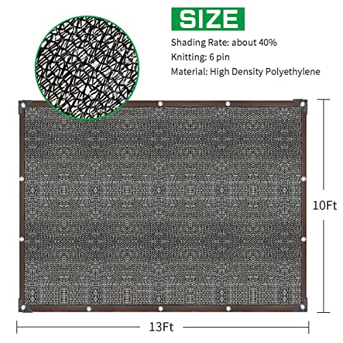 40% Shade Cloth with Grommets, Garden Mesh Shade Tarp Sun Shade Net for Greenhouse Cover Patio Plant Flower Chicken Coop (10Ft x 13Ft)