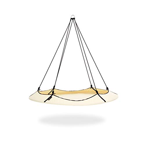 Hangout Pod Free-Hanging Transportable Circular Family Hammock Bed/Hanging Chair/Porch Swing for Garden, Deck, Lawn, Patio and Camping. Cream & Black
