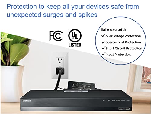 SOLTECH 12V 5A CCTV Adapter, Wisenet Compatible Security Camera Power Supply with 8-Way Splitter, AC DC Converter 100-240V to 12V 5A 60W Transformer, with Samsung Wisenet, Night Owl, Q-See, Black