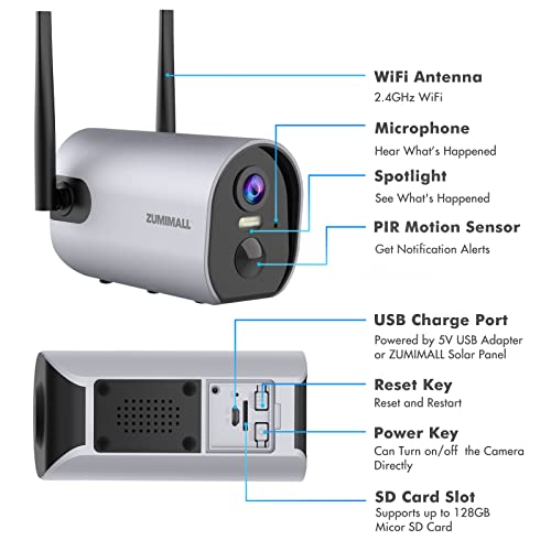 ZUMIMALL Outdoor Camera Wireless - 2K Battery Powered WiFi Surveillance Cameras for Home Security,3MP Color Night Vision/2 Way Audio/IP66 Waterproof/Siren and Spotlight/Motion Alert/Cloud/SD/,2PCS