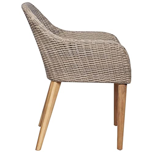 vidaXL 2Pcs Outdoor Chairs with Cushions Poly Rattan,Rattan Chair, with armrests, Garden Dining Set, Patio Dining Table Furniture Set, Comfortable Cushions, 22" x 23.6" x 32",Brown