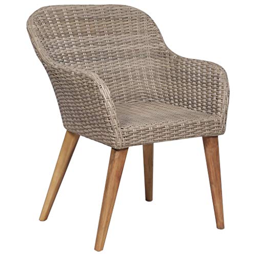 vidaXL 2Pcs Outdoor Chairs with Cushions Poly Rattan,Rattan Chair, with armrests, Garden Dining Set, Patio Dining Table Furniture Set, Comfortable Cushions, 22" x 23.6" x 32",Brown