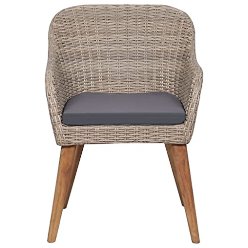 vidaXL 2Pcs Outdoor Chairs with Cushions Poly Rattan,Rattan Chair, with armrests, Garden Dining Set, Patio Dining Table Furniture Set, Comfortable Cushions, 22" x 23.6" x 32",Brown