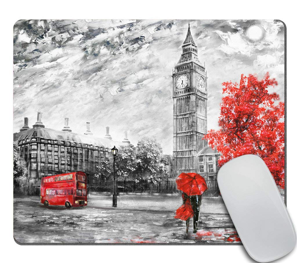 Amcove Gaming Mousepad Oil Painting Mouse pad, Street View of London Mouse pad Non-Slip Rubber Rectangle Mouse Pads for Computers Laptop