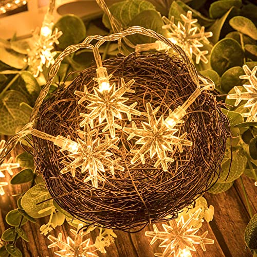 CHengQiSM 100 LED Snowflake Lights Fairy String Lights 32.8ft Plug in String Lights Christmas Holiday Home Garden Patio Party Decoration Indoor Outdoor Celebration Lighting, Warm White