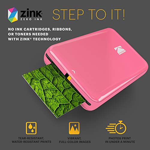 KODAK Step Instant Color Photo Printer with Bluetooth/NFC, Zink Technology & KODAK App for iOS & Android (Pink) Prints 2x3β Sticky-Back Photos.