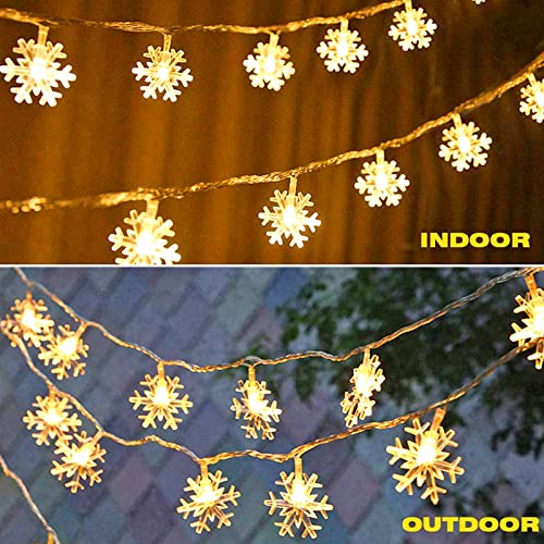 CHengQiSM 100 LED Snowflake Lights Fairy String Lights 32.8ft Plug in String Lights Christmas Holiday Home Garden Patio Party Decoration Indoor Outdoor Celebration Lighting, Warm White