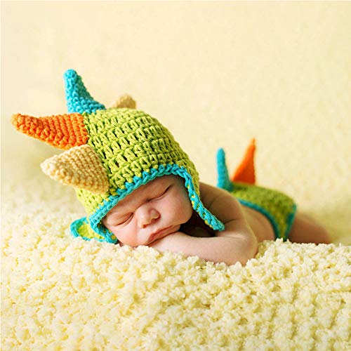 Newborn Green Dinosaur Costume Crochet Knitted Costume Hat Pants Photography Props Costume Set Newborn Photography Prop Dinosaur ChristmasοΌ0-12 MonthsοΌ