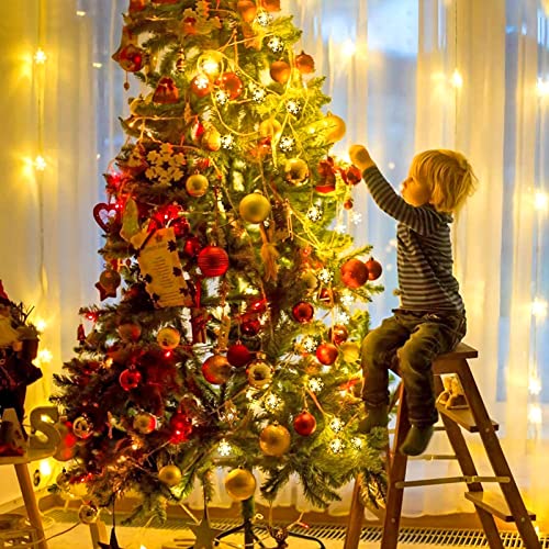CHengQiSM 100 LED Snowflake Lights Fairy String Lights 32.8ft Plug in String Lights Christmas Holiday Home Garden Patio Party Decoration Indoor Outdoor Celebration Lighting, Warm White
