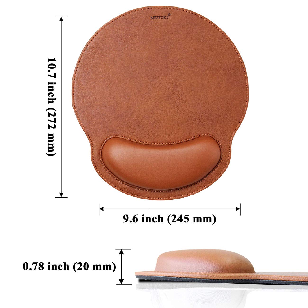 Meffort Inc Leather Mouse Pad with Wrist Rest Support & Non-Slip Base, Durable Ergonomic Gaming Mousepad - (Round, Brown)