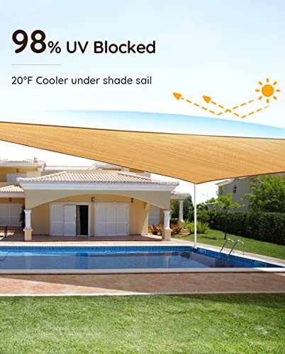 Quictent 20X20FT 185G HDPE Square Sun Shade Sail Canopy 98% UV Block Outdoor Patio Garden with Hardware Kit (Sand)