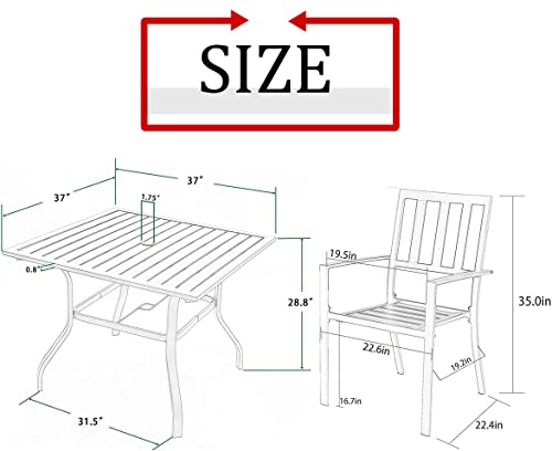 FREESky 5-Piece Patio Dining Set, Outdoor Furniture Set: Square Wood-Like Garden Table with Umbrella Holes & 4 Stackable Backyard Chairs