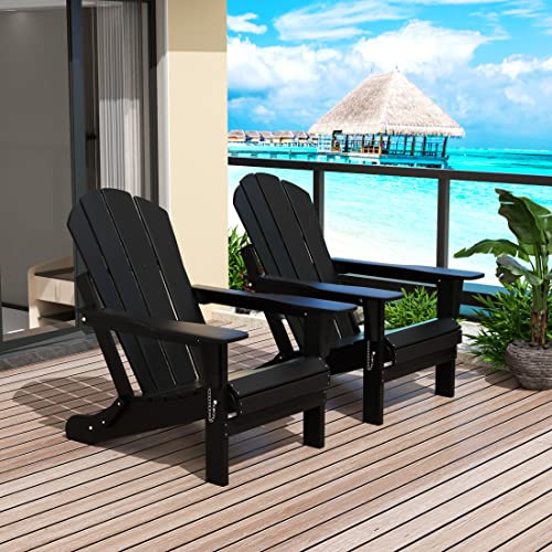WestinTrends Outdoor Adirondack Chairs Set of 2, Plastic Fire Pit Chair, Weather Resistant Folding Patio Lawn Chair for Outside Deck Garden Backyardf Balcony, Black