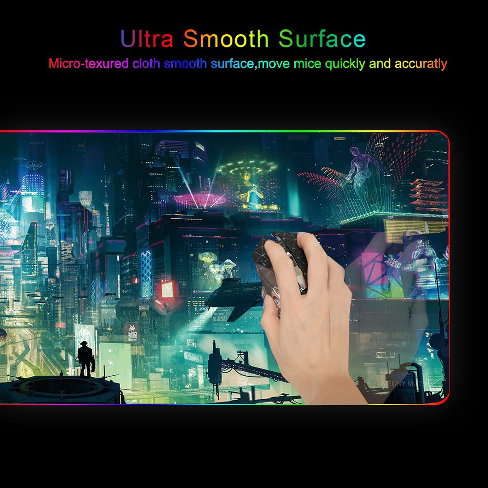 Imegny RGB Mouse Pad, XXL LED Gaming Mouse Mat Heavy Duty Anty Slip 35.4 * 15.7 Inches greencity