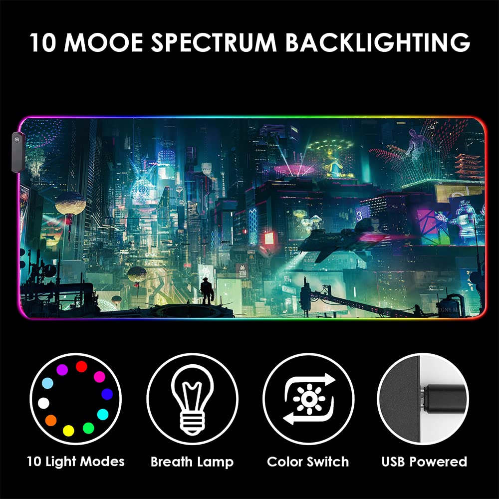 Imegny RGB Mouse Pad, XXL LED Gaming Mouse Mat Heavy Duty Anty Slip 35.4 * 15.7 Inches greencity
