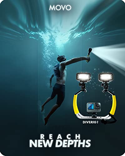 Movo DiveRig1 XL Diving Rig Bundle with Waterproof LED Lights - Compatible with GoPro Hero, HERO5, HERO6, HERO7, HERO8, HERO9, HERO10 and DJI Osmo Action Cam - Scuba Accessories for Underwater Camera