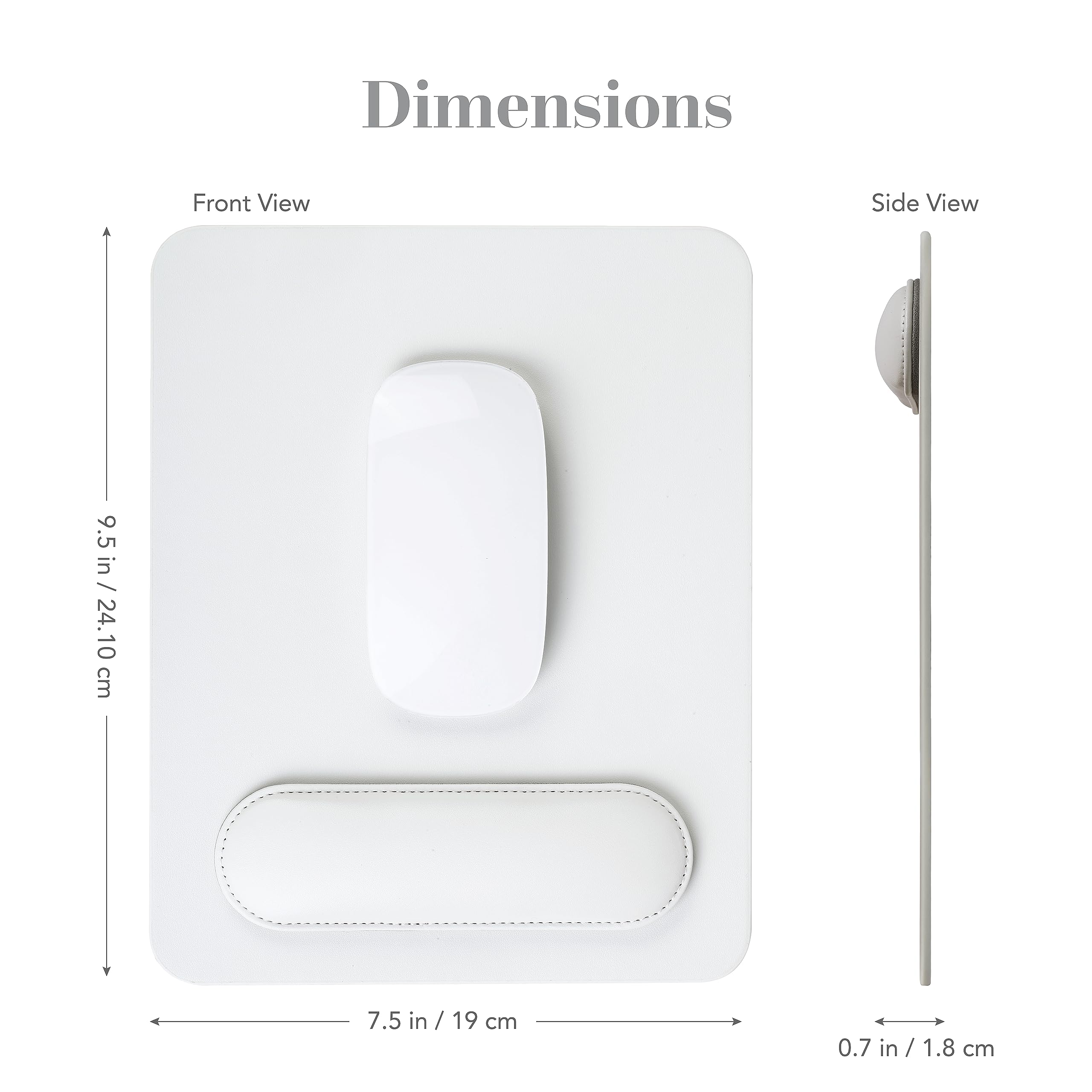HABITU Vegan Leather White Mouse Pad with Removable Magnetic Wrist Support & Anti-Slip Base, Ergonomic Mouse Pad with Wrist Rest, Cute Office Desk Accessories for Women and Men