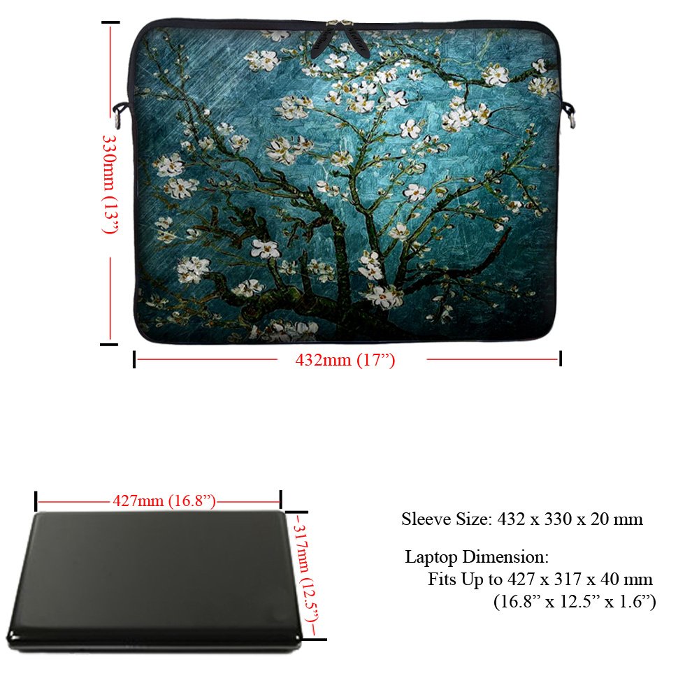 Meffort Inc 17 17.3 inch Laptop Carrying Sleeve Bag Case with Hidden Handle & Adjustable Shoulder Strap with Matching Skin Sticker and Mouse Pad Combo - Vincent Van Gogh Almond Blossoming