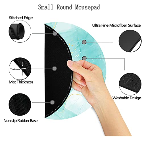 Round Mouse Pad,Gaming Mouse Pad,Non-Slip Rubber Base Mouse Mat with Stitched Edge 7.9 x 7.9 Inch for Laptop Computer (Marble Gentle Green)