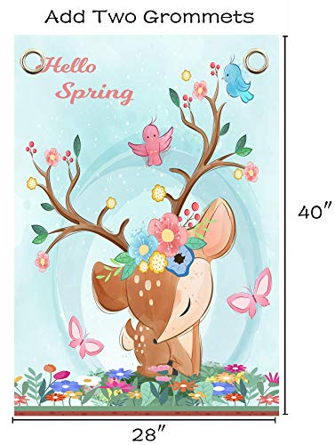 Hello Spring Flag,Spring Garden Flag Double Sided Welcome Burlap Seasonal Elk Spring House Flags 28x40 Inch Summer Yard Signs Outdoor Decor for Homes,Gardens, Patio or Lawn with 2 Grommets