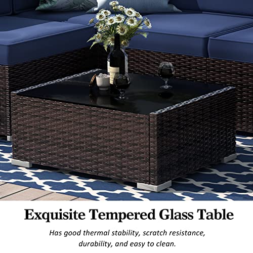 LayinSun 8 Pieces Outdoor Patio Furniture Set with 44" Fire Pit Table Brown Rattan Sectional Sofa Conversation Sets