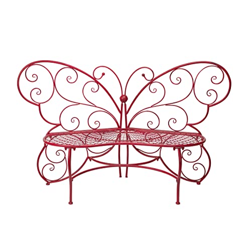 Alpine Corporation BAZ400RD Alpine Butterfly Metal Two People Outdoor Bench, 62" L x 26" W x 38" H, Red