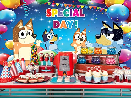 Bluey Birthday Backdrop Banner Party Decorations Sheepdog 7x5 ft Bingo Cartoon Dog Happy Birthday Supplies Special Day Background for Multi Occasions